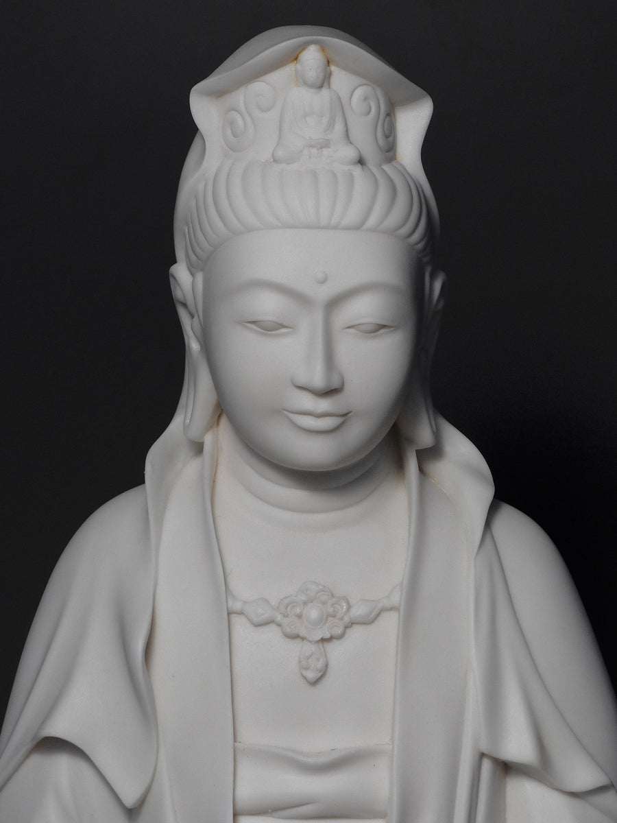 Quan Yin Statue Seated on Double Lotus, 24 in, Bonded Marble – GARDEN ...